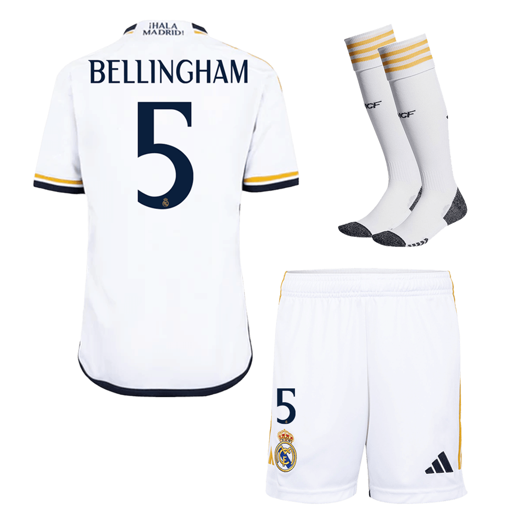 Kids Real Madrid BELLINGHAM #5 Custom Home Full Soccer Kits 2023/24 ...